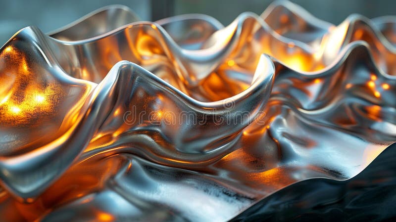Shimmering Metallic Waves Resembling Liquid Gold Illuminated in Natural ...