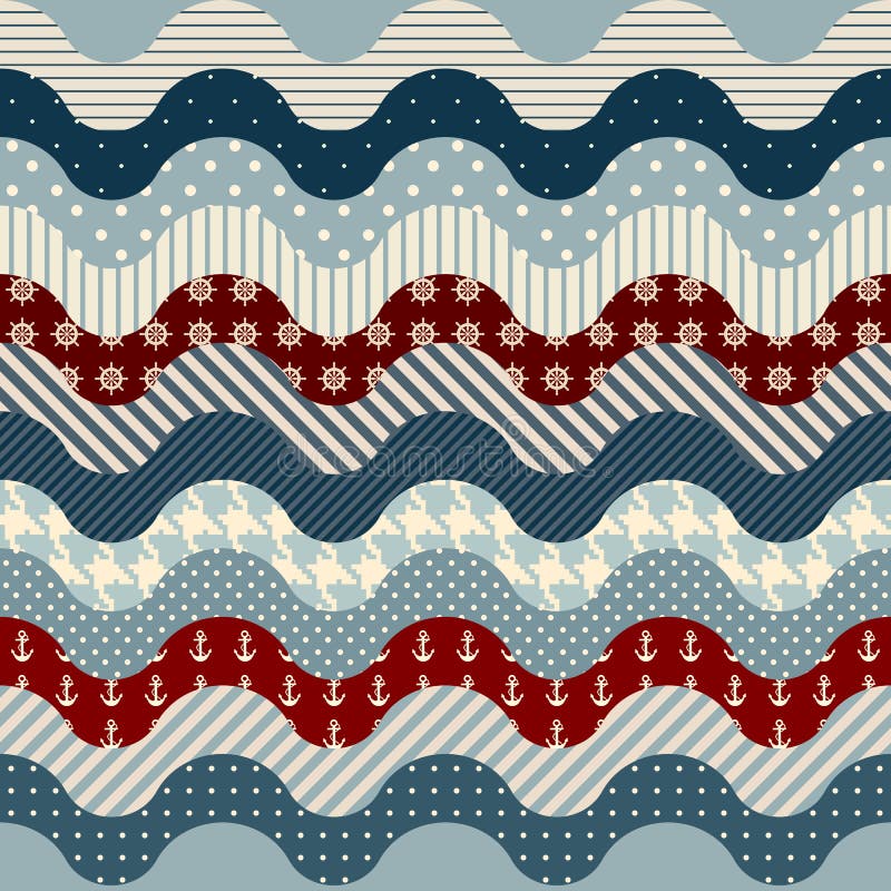 Waves nautical pattern. stock vector. Illustration of curve - 39987084