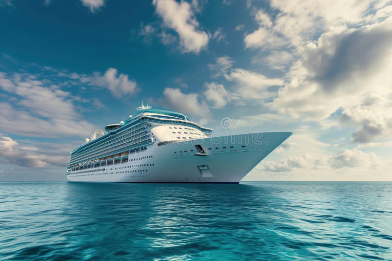 On Waves of Ocean, a Beautiful Large Cruise Ship Floats Stock Photo ...