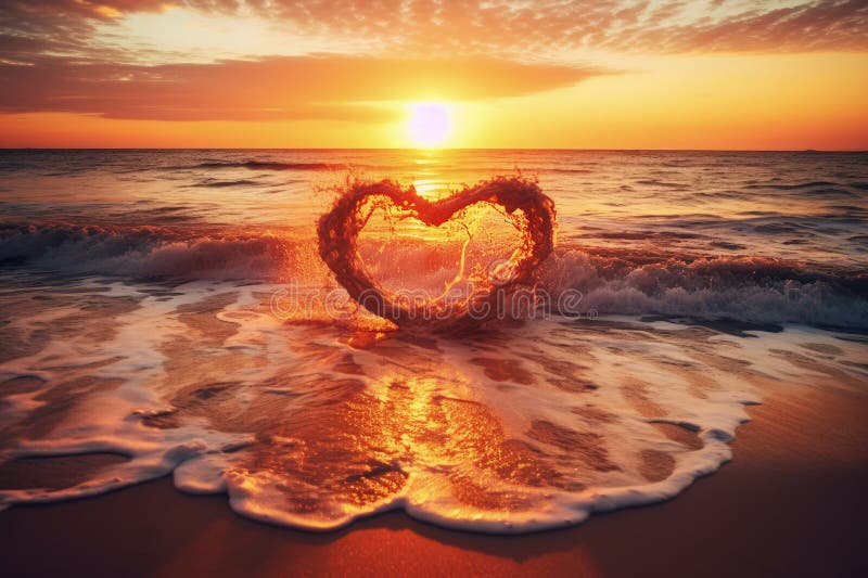 Waves on the Ocean Making Heart Shape at Sunset. Valentine S Day Stock ...