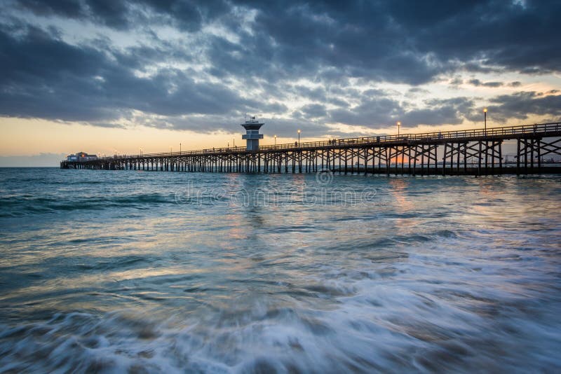 Waves in the Pacific Ocean and the Pier at Sunset, in Seal Beach Stock ...