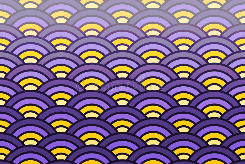 Japanese Repetitive Curvy Waves. Seamless Pattern in Purple and Yellow ...