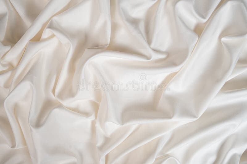 Waves and Patterns of Crumpled Natural Satin White Milk Color Fabric ...