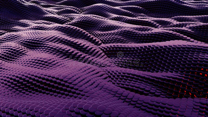 Waves Purple Metallic Liquid with Reflections. 3D Rendering Stock ...