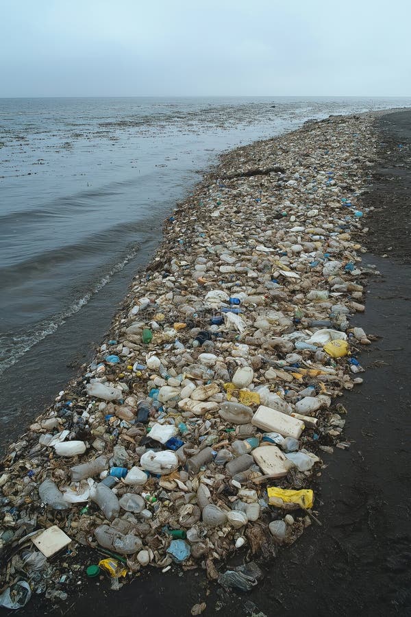 Sea Water Polluted with Garbage and Plastic Bottles Stock Illustration ...