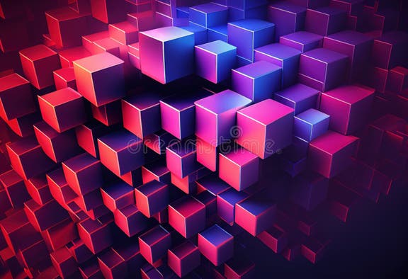 Waves from Red Violet and Blue Cubes or Boxes Array Illustration. Ai ...