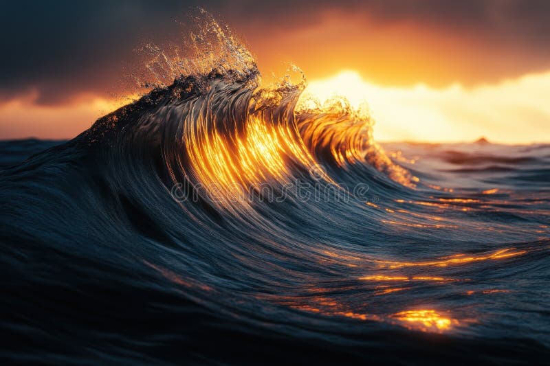 Waves Reflecting Golden Light during Sunset at the Ocean Stock ...