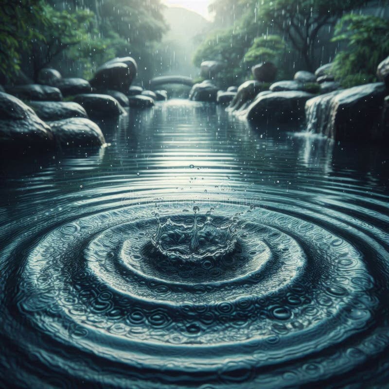 Waves of Rippling Water in a Pond, Caused by Droplets Falling, Creating ...