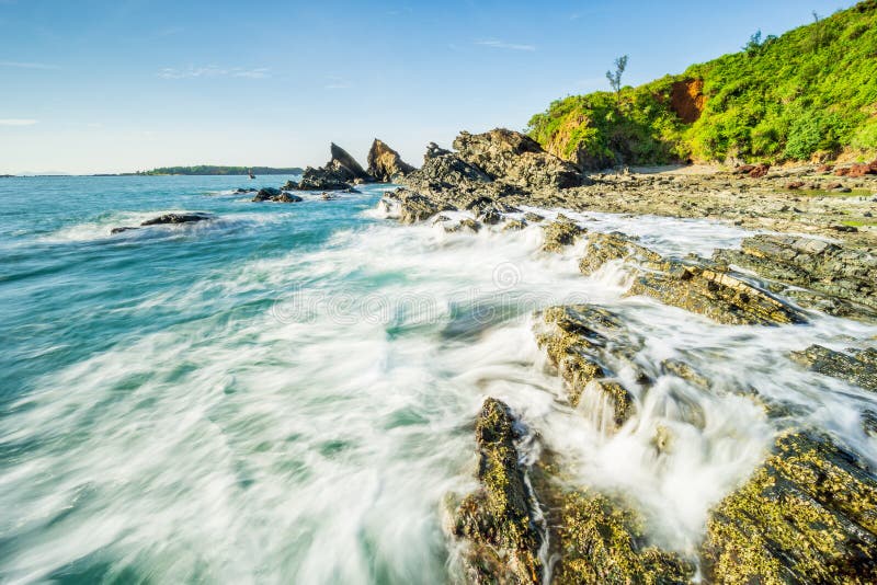 Waves on the Rocks in the Center of Vietnam Stock Photo - Image of ...