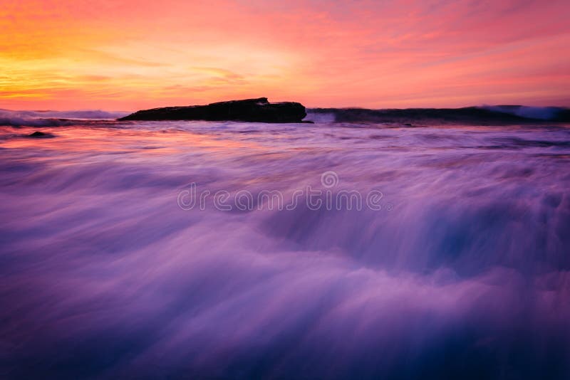 Waves and Rocks in the Pacific Ocean at Sunset, Seen at Shell Be Stock ...