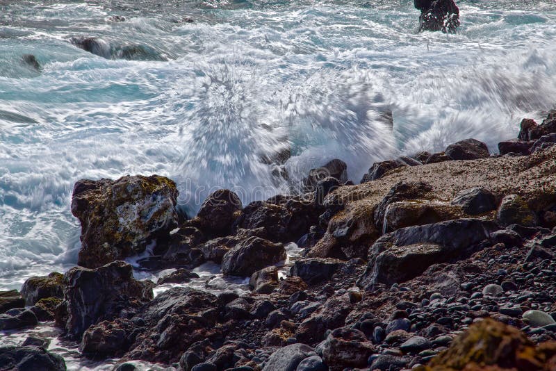 Sea Smashing Over Some Rocks Stock Photo - Image of destructive, spray ...