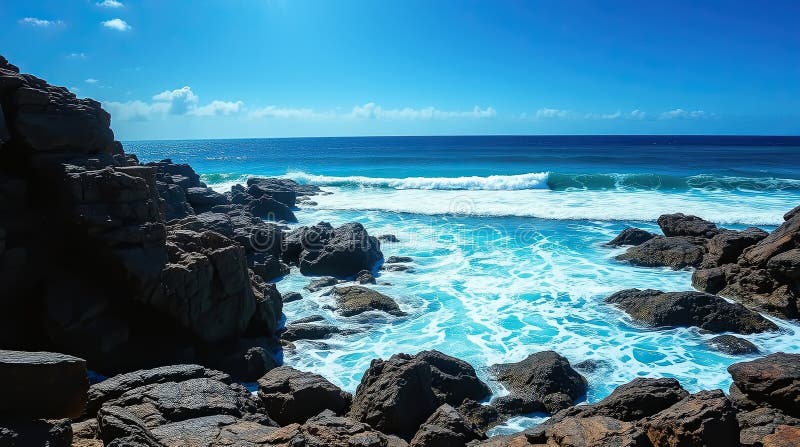 Waves and Rocks in Sea Shore. Beautiful Scenic Nature View Stock Photo ...