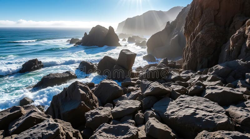 Waves and Rocks in Sea Shore. Beautiful Scenic Nature View Stock Image ...