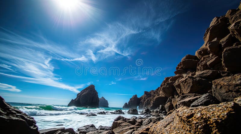Waves and Rocks in Sea Shore. Beautiful Scenic Nature View Stock Image ...