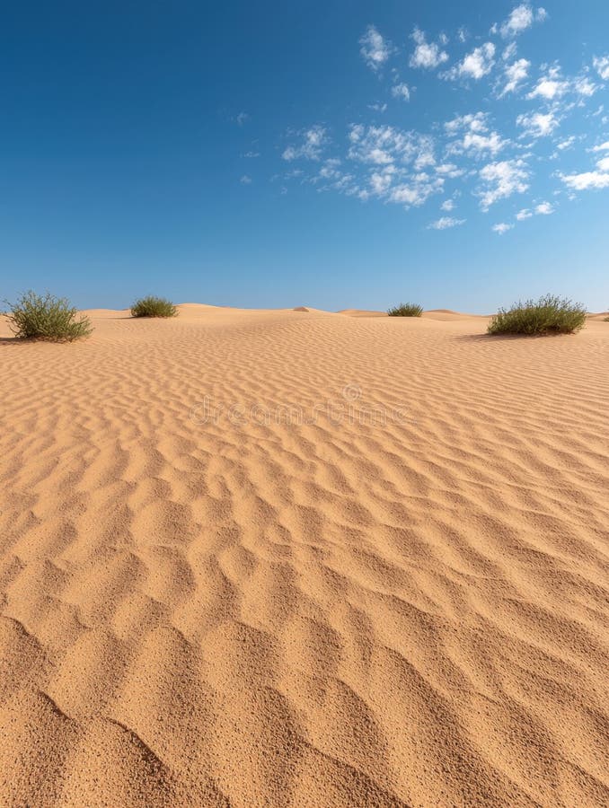 Waves of Sand Ripple Across the Desert Under a Bright Blue Sky Stock ...