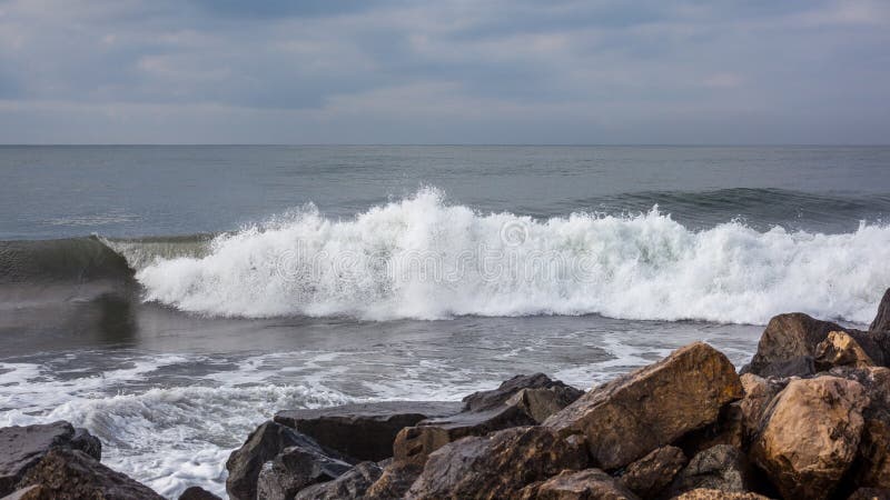 Waves of the Sea Breaking on the Beach, Poti, Georgia Stock Image ...