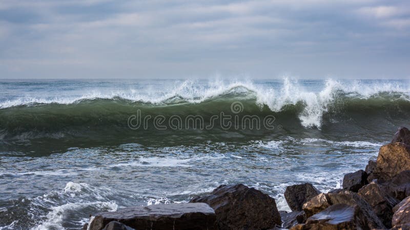 Waves of the Sea Breaking on the Beach, Poti, Georgia Stock Image ...