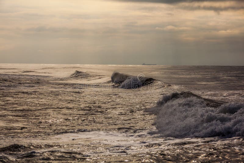 Waves of the Sea Breaking on the Beach, Poti, Georgia Stock Image ...
