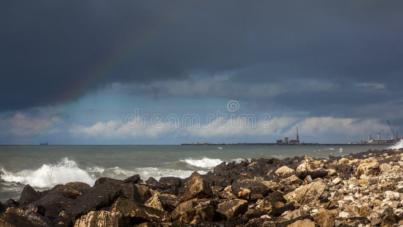 Waves of the Sea Breaking on the Beach, Poti, Georgia Stock Image ...