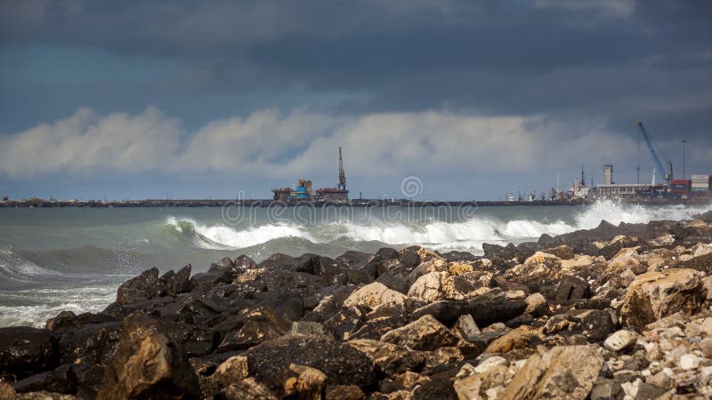Waves of the Sea Breaking on the Beach, Poti, Georgia Stock Photo ...
