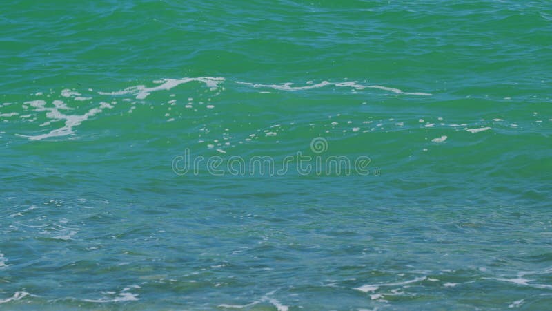 Waves with Seafoam Breaking on Beach. Ocean Great Blue Wave Sea. Real ...
