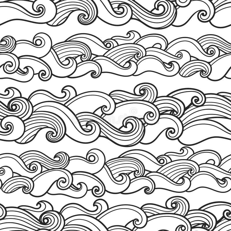 Waves Seamless Pattern. Vector Illustration with Curly Sea Waves Stock ...