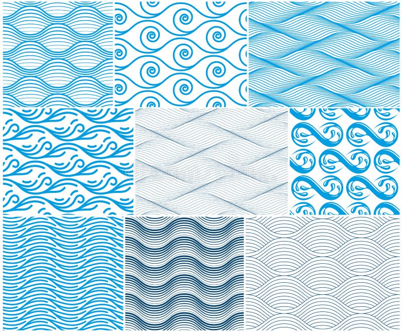 Waves Seamless Pattern, Vector Water Runny Curve Lines Abstract Repeat ... Waves Seamless Pattern, Vector Water Runny Curve Lines Abstract Repeat ...