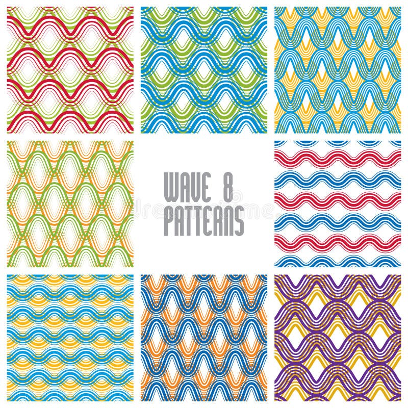 Waves Seamless Patterns Set, Colorful Geometric Vector Backgroun Stock ...
