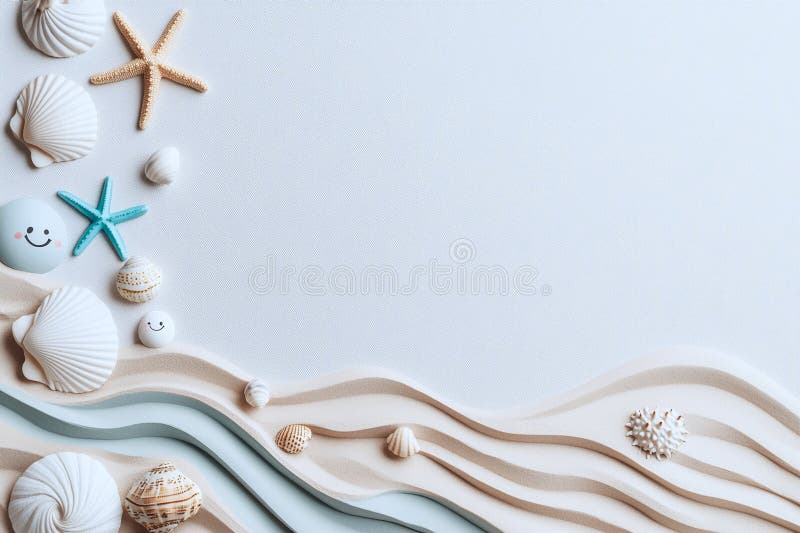 Waves, Seashells and Smiling Sea Creatures on a Sandy Gradient Create ...