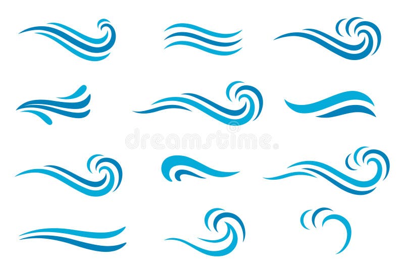 Waves Set Blue Sea Ocean Icons Stock Illustration - Illustration of ...