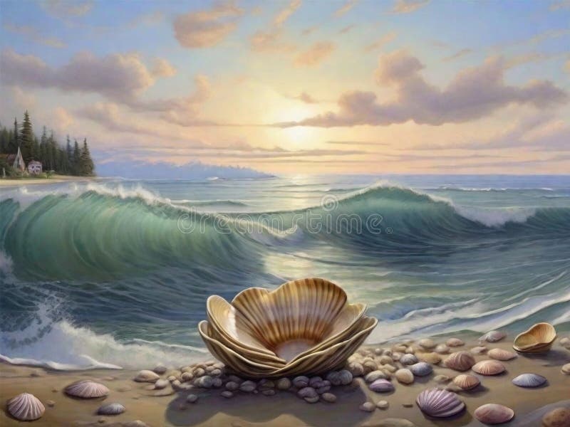 Waves and Shells Illustration Stock Illustration - Illustration of ...