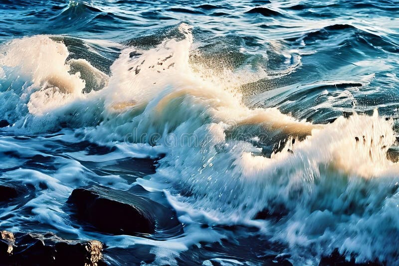 Waves on the Shore Multiple Exposure High Contrast Foamy a Close Stock ...