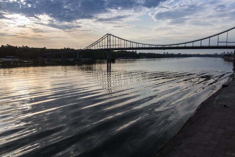 Waves and Sky Reflection Under the Bridge on Dnipro River, Kyiv City ...