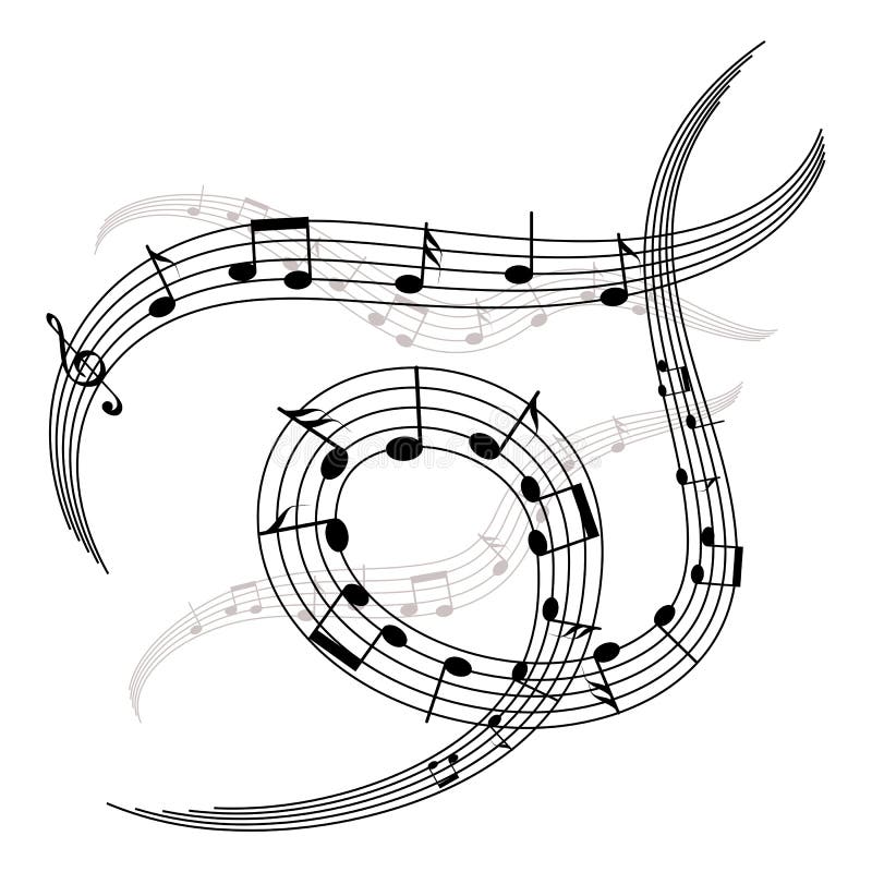 Waves and Spirals of Music Notes and Stave Stock Vector - Illustration ...