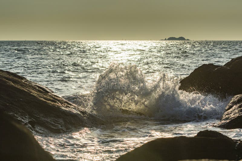 Waves Splashing Against Rocks Stock Photo - Image of korea ...