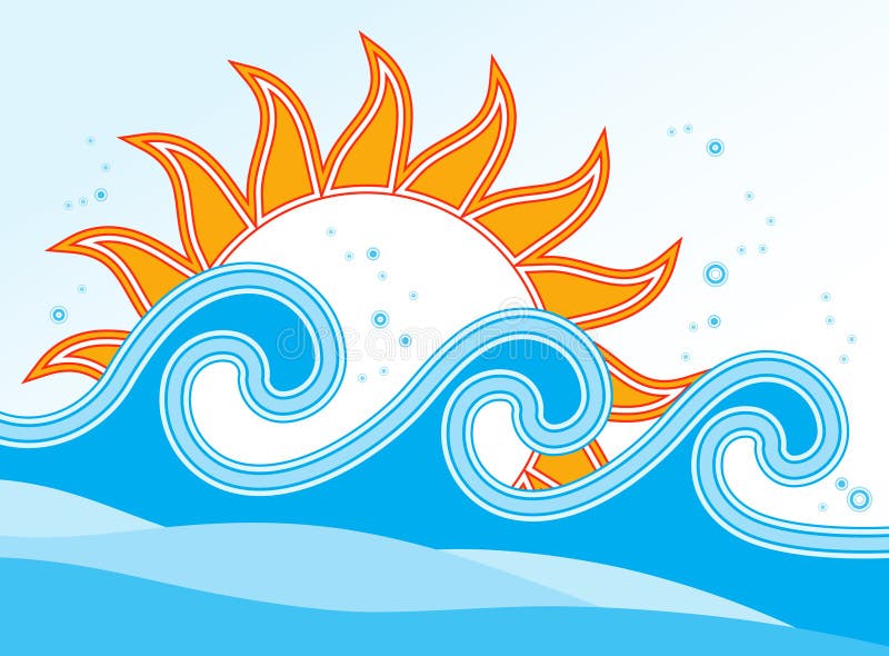 Waves and the Sun stock illustration. Illustration of splashing - 14574036