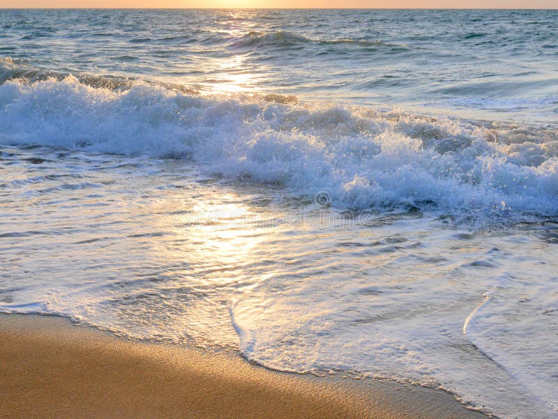 Waves on a Sunny Sunset Beach Stock Photo - Image of reflection, sunny ...