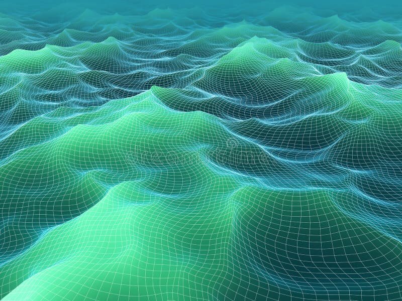 Waves Surface Green. Grid Background. Abstract 3d Illustration Stock Illustration - Illustration ...