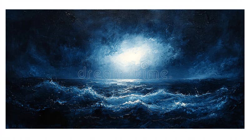 The Waves Surging Under the Night Sky Stock Illustration - Illustration ...