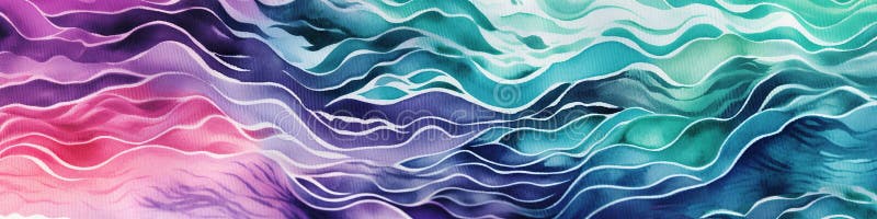 Multicolor Waves on Textile, Batik Style, Abstract Panoramic Banner, AI ...