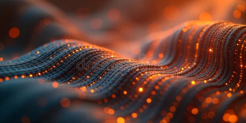 Waves of Textured Fabric Illuminated by Glowing Particles Create a ...