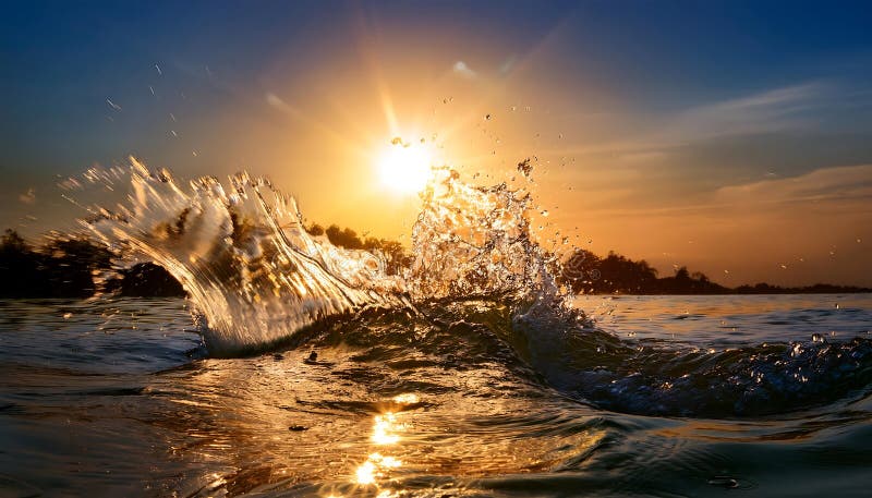 The Waves of Water Reflecting Sunlight from the Sun Stock Illustration ...