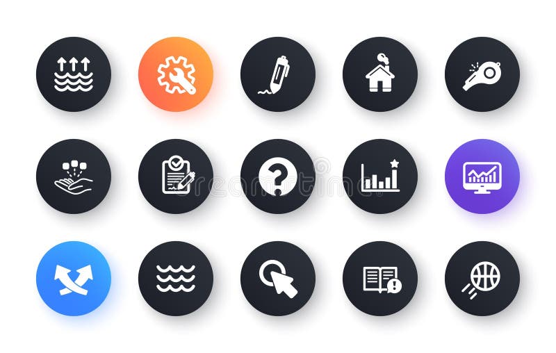 Waves, Whistle and Global Warming Icons. Signature, Analytics and ...