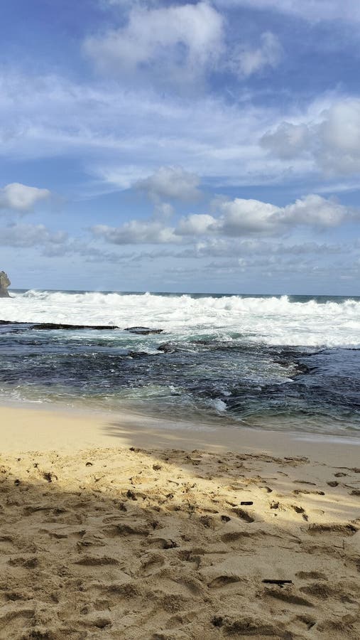 Waves and White Sand on the Beach Jogja Stock Photo - Image of white ...