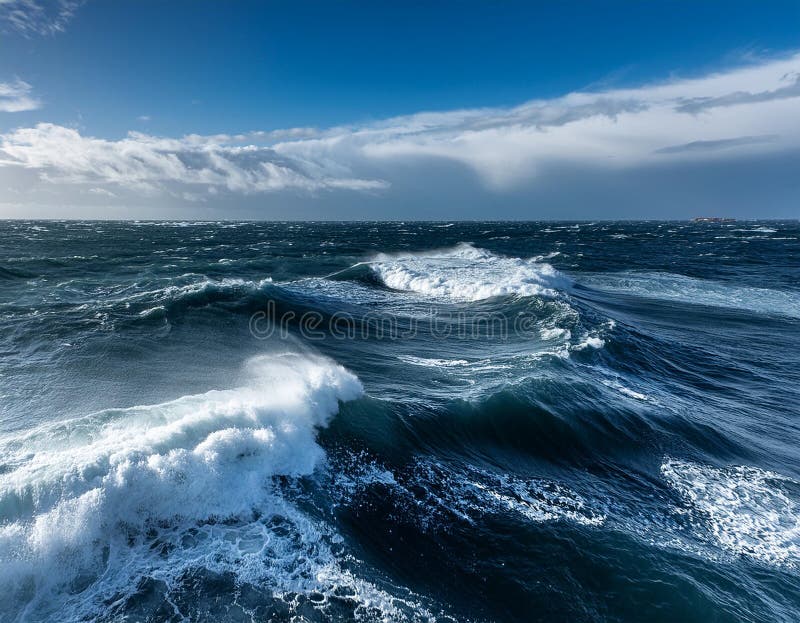 Waves with Whitecaps in a Windy Ocean Scene Stock Photo - Image of ...