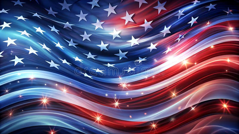 Waving American Flag with Glowing Light Effects Stock Illustration ...
