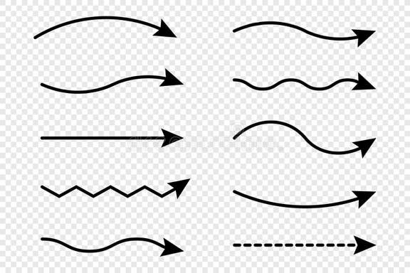 Waving Arrows Shape Set. Set Simple Flat Arrows Isolated Stock ...