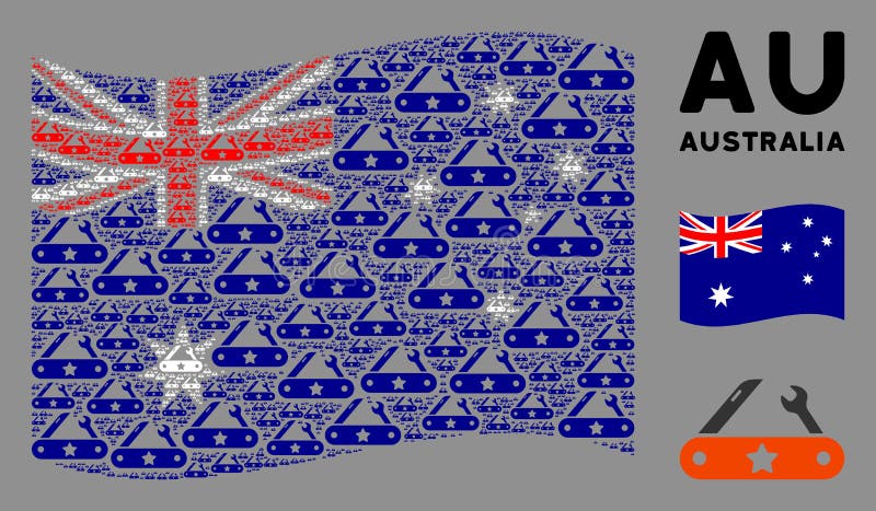 Waving Australia Flag Collage of Universal Multitool Knife Items Stock ...