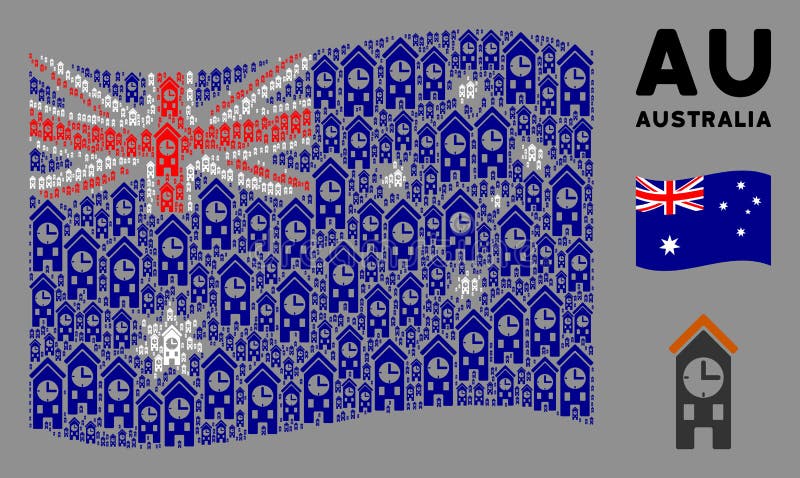 Waving Australia Flag Composition of Clock Tower Items Stock Vector ...