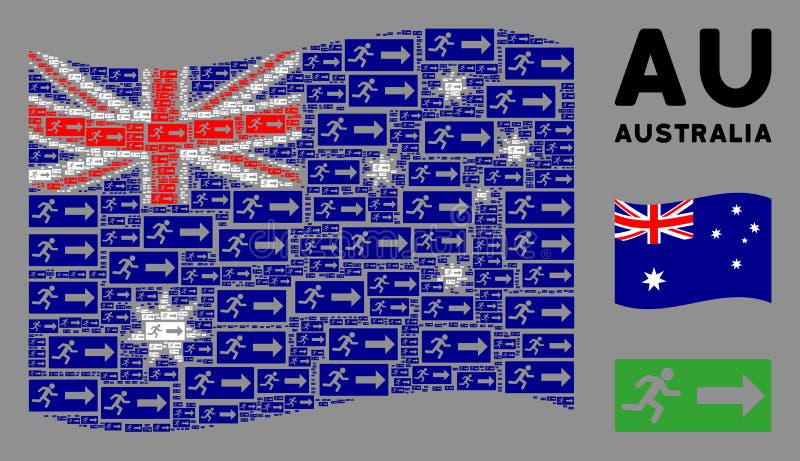 Waving Australia Flag Mosaic of Emergency Exit Items Stock Vector ...